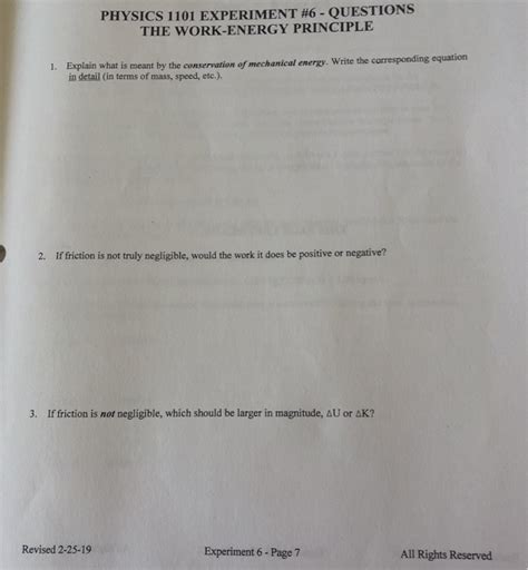 Solved Physics 1101 Experiment 6 Questions The