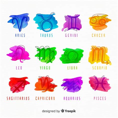 Signos Do Zodíaco Em Aquarela Vetor Premium