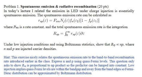 Solved Problem 1 Spontaneous Emission And Radiative