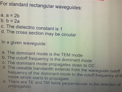Solved For Standard Rectangular Waveguides A A 2b B B