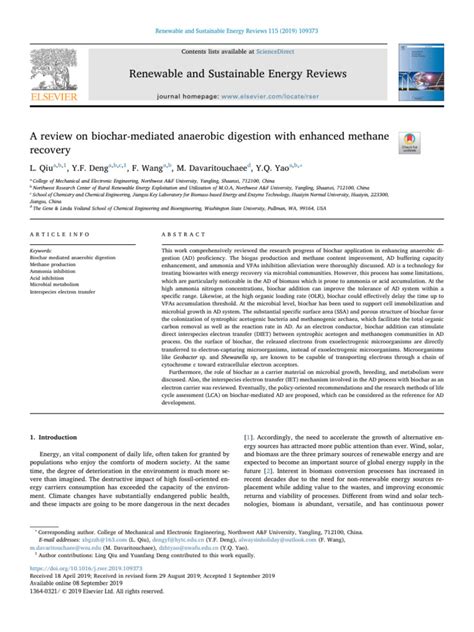 A Review On Biochar-Mediated Anaerobic Digestion With Enhanced Methane Recovery | PDF ...