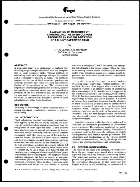 Pdf Controlling Over Voltages Produced By Shunt Capacitor Bank