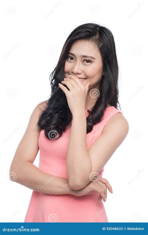 Asian Shy Girl Smiling Portrait With Hands In Face Stock Image Image Of Smiling Model 92048633