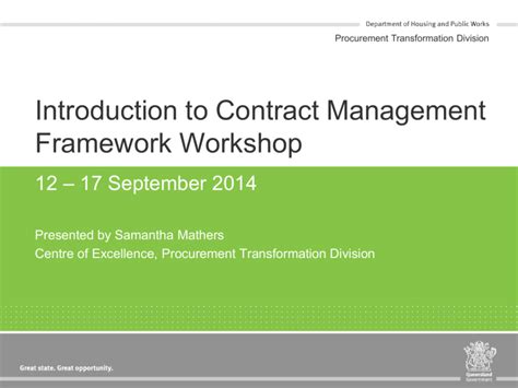 Contract Management Framework Workshop Presentation