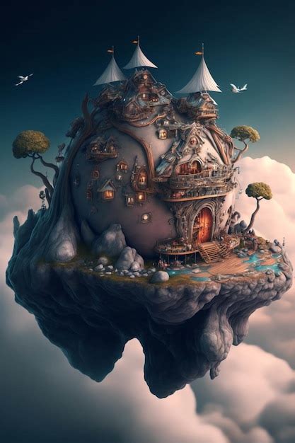 Premium Photo House On A Floating Island In The Sky Generative Ai