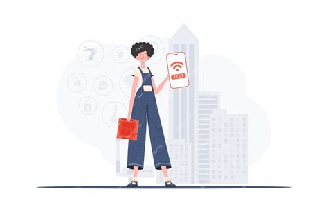 Premium Vector Iot And Automation Concept A Woman Holds A Phone With