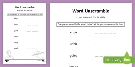 Unscramble The Letter Words With L In The Middle Worksheet
