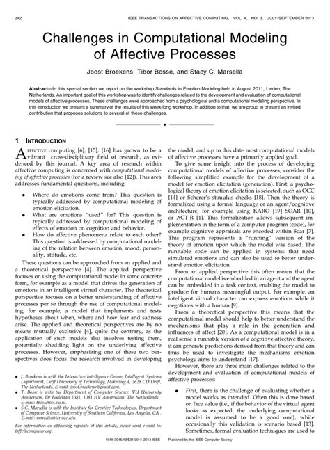 Pdf Challenges In Computational Modeling Of Affective Processes