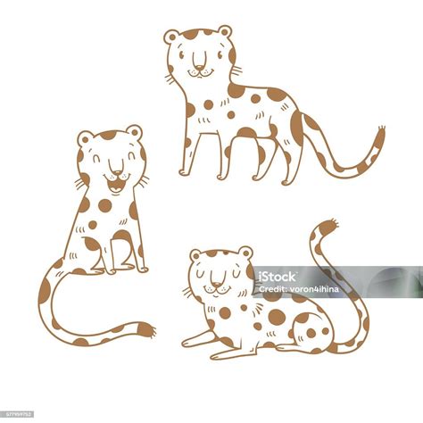Kartun Macan Tutul Diatur Ilustrasi Stok Unduh Gambar Sekarang