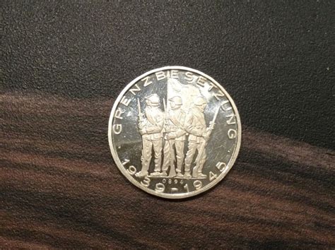Grenzbesetzung 1939 1945 25 Jahre Waffenruhe 1970 Silber 999 Acheter