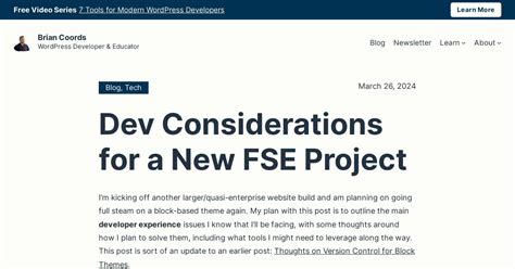 Dev Considerations For A New Fse Project Brian Coords