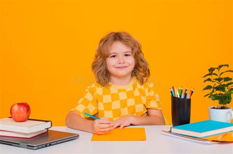 Nerd Pupil Babe From Elementary Babe With Book Isolated On Yellow Studio Background Smart