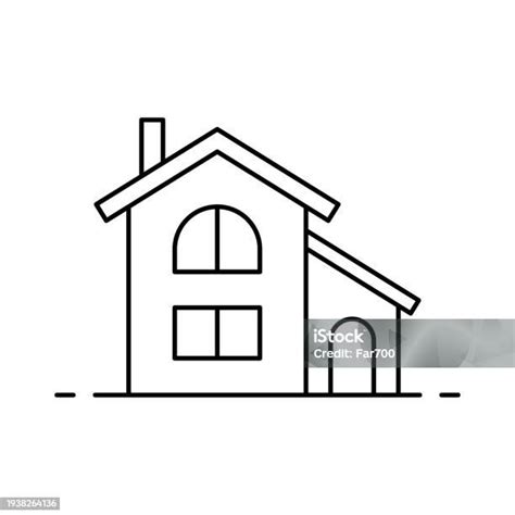 Twostory House Icon Black Contour Linear Silhouette Editable Strokes