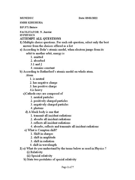 S5 Physics Exercises Pdf Waves Electromagnetic Radiation