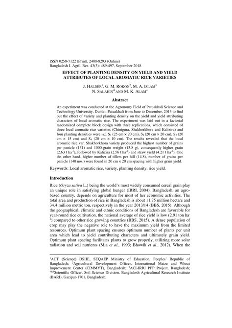 Pdf Effect Of Planting Density On Yield And Yield Attributes Of Local