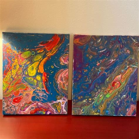 Art Original Handmade Acrylic Poured Canvas 8x1 Set Poshmark