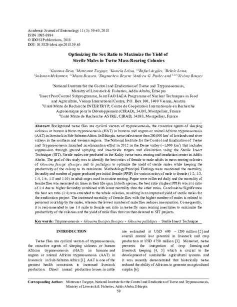Pdf Optimizing Tsetse Fly Sterile Male Yield
