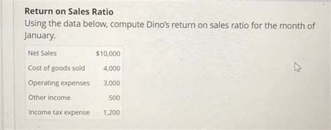 answered return on sales ratio using the data below compute dino s