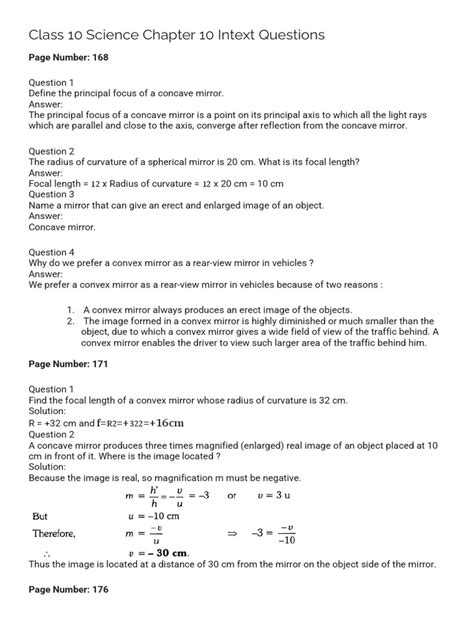 Class 10 Science Chapter 10 Intext Questions Pdf Mirror Optics