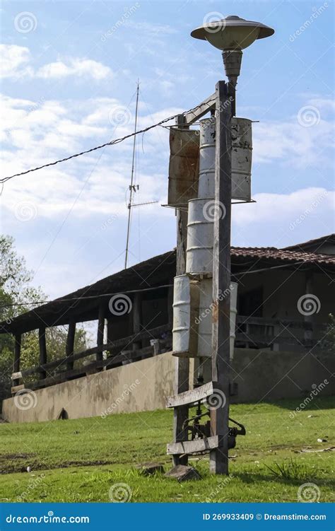 Self Made Windmill On A Farm Chapada Dos Guimaraes Mato Grosso