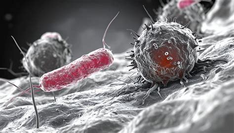 Scanning Electron Microscope Or Sem View Shows Bacteria Interacting