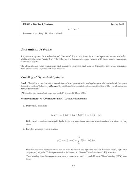 Feedback Systems Dynamical Systems Lecture Notes