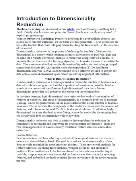 introduction to dimensionality reduction pdf principal component