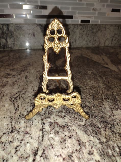 Small Vintage 1960s Golden Metal Table Easle Etsy