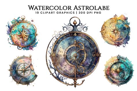 Astrolabe Watercolor Clipart Bundle Graphic By Designscotch · Creative