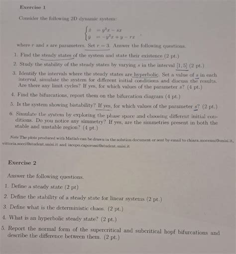 Solved Exercise 1consider The Following 2d Dynamic