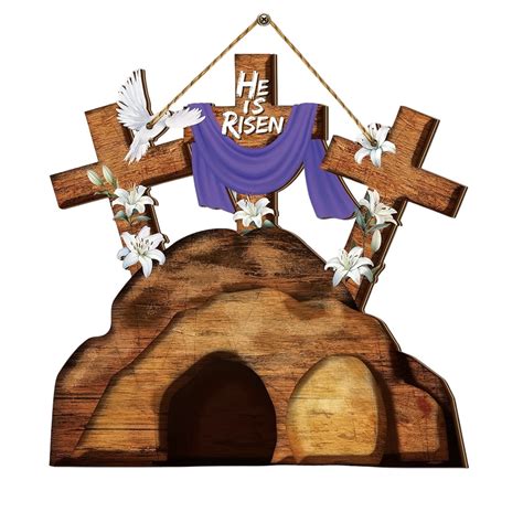 Easter Cross Door Sign Wall Hanging Decor He Is Risen Decorations
