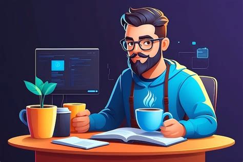 3d Programmer Book And Coffee Vector Illustration Developer Hacker Premium Ai Generated Image