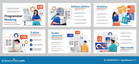 Programmer Working Concept For Presentation Slide Template Developers Program In Different