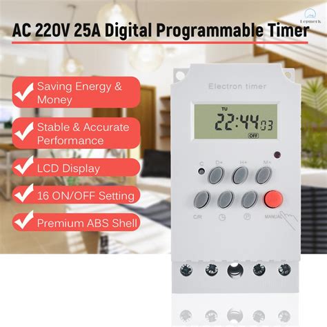 Ac 220v 25a Digital Programmable Timer Din Rail Electronic Timer Time Switch Controller With Lcd
