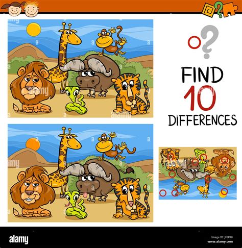 Education Illustration Puzzle Safari Find Cartoon Differences