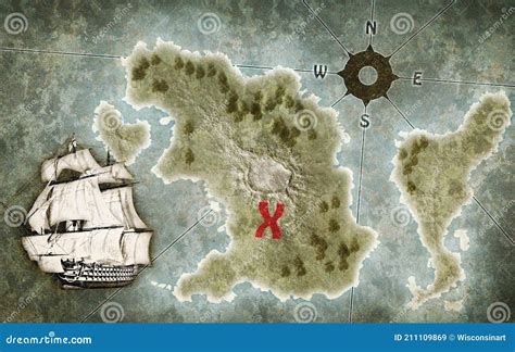 Pirata Tesoro Mapa Barco Fondo Isla Imagen De Archivo Imagen De Punto Pirata