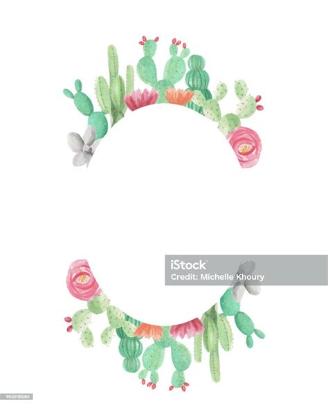 수채화 선인장 선인장 Succulents 타원형 그린 프레임 웨딩 봄 여름 0명에 대한 스톡 벡터 아트 및 기타 이미지 0명