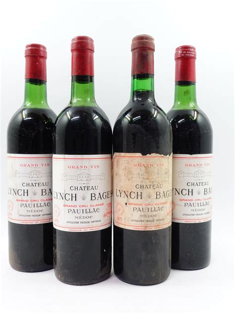 Bid Now 4 bouteilles CHÂTEAU LYNCH BAGES 1975 5è GC Pauillac 3 haute