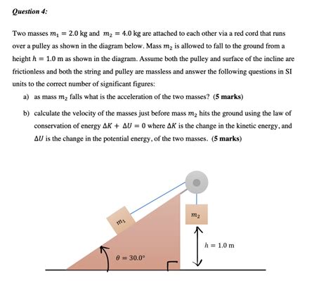 question 4 two masses m1 2 0 kg and m2 4 0 kg are attached to each other via a red cord
