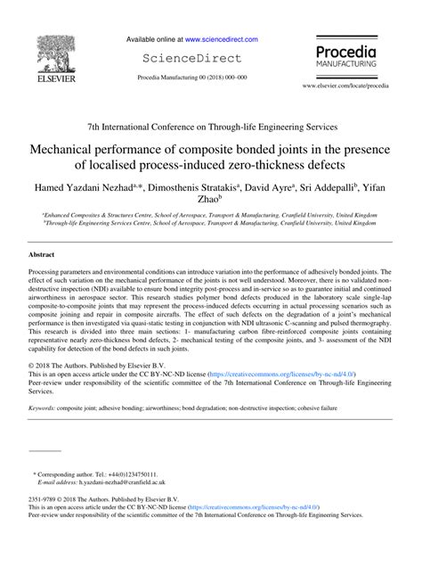 Pdf Performance Of Aerospace Composite Bonded Joints In The Presence