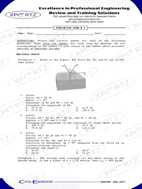 Engineering Evaluation Exam 2 Multiple Choice Questions On Statics Strength Of Materials And
