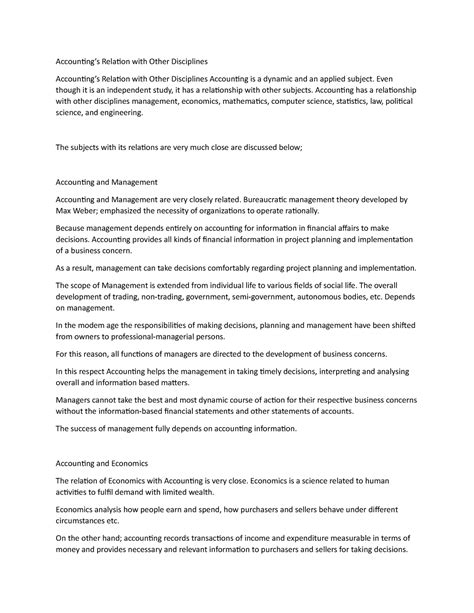 Accounting And Other Disciplines Accountings Relation With Other
