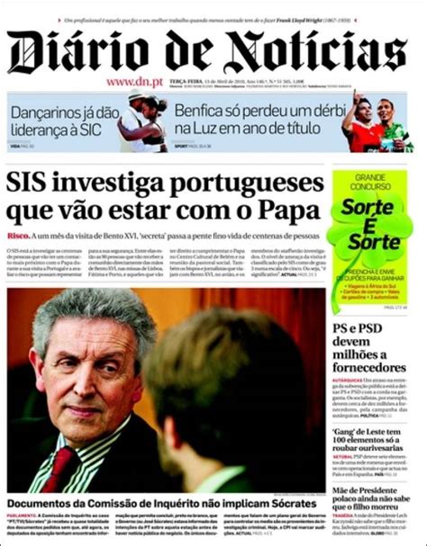 Journal Diário de Noticias Portugal Les Unes des journaux de