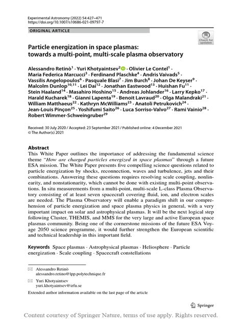 Particle Energization In Space Plasmas Towards A M Pdf Plasma