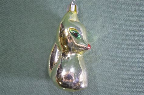 Купить Елочная стеклянная игрушка Лиса лисенок лисичка Золотистая Стекло подвес 4 СССР