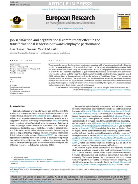 Pdf Job Satisfaction And Organizational Commitment Effect In The