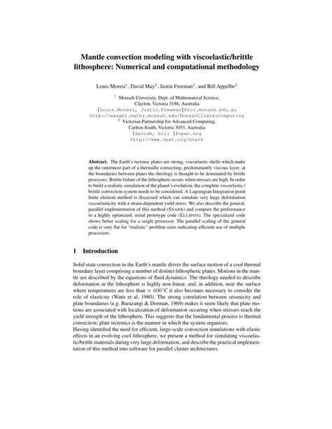 Pdf Mantle Convection Modeling With Viscoelasticbrittle Lithosphere Numerical And