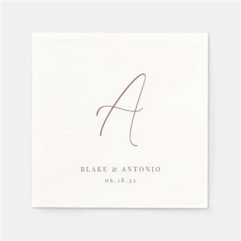 Rust Elegant Thin Line Script Wedding Monogram Napkins Zazzle
