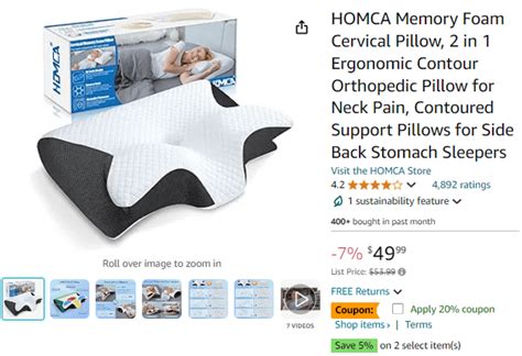 Homca Memory Foam Cervical Pillow 2 In 1 Ergonomic Contour Orthopedic