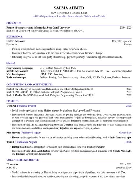 Salma Ahmed Flutter Developer Pdf Mobile App Computer Programming